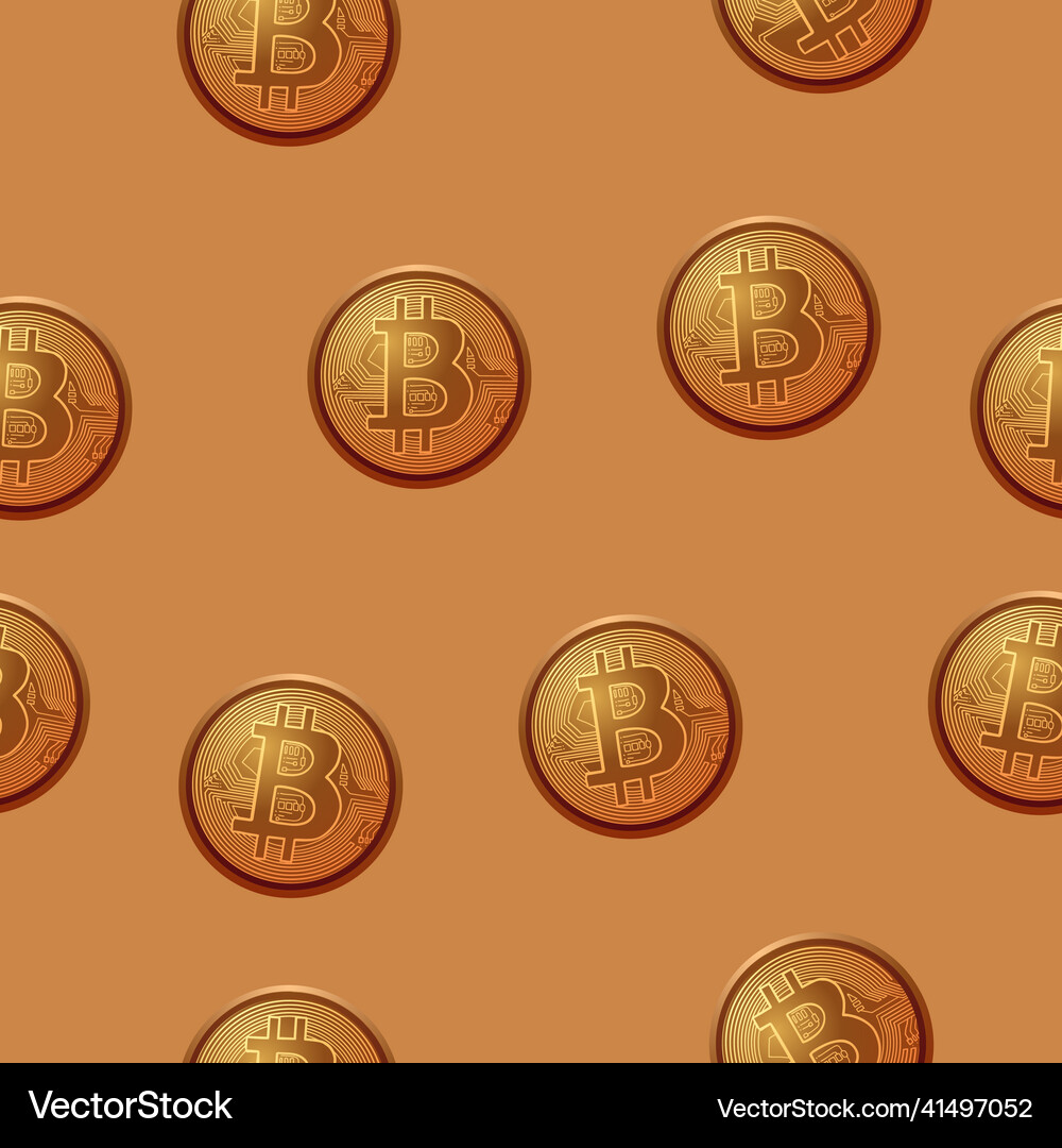 Seamless business yellow background with bitcoin Vector Image