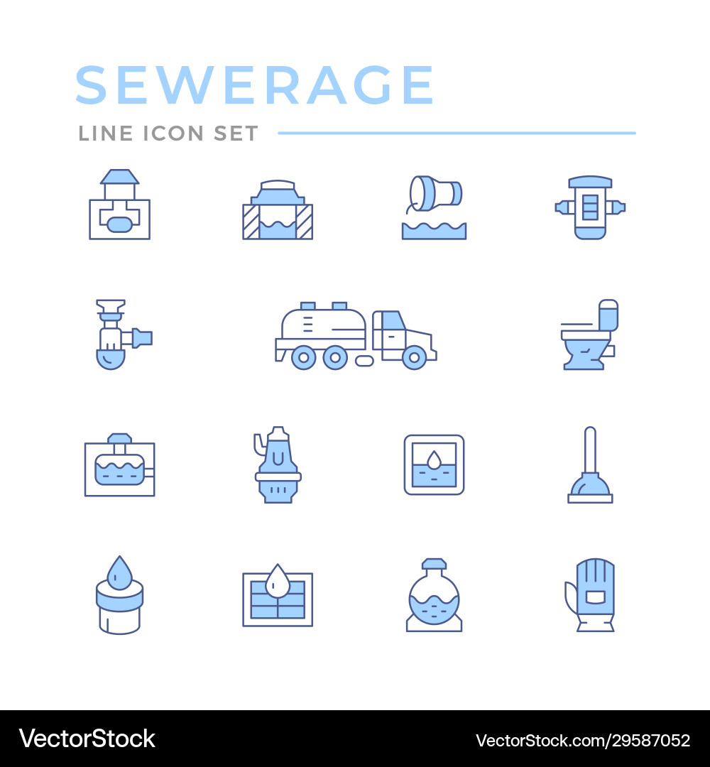 Set color line icons sewerage Royalty Free Vector Image
