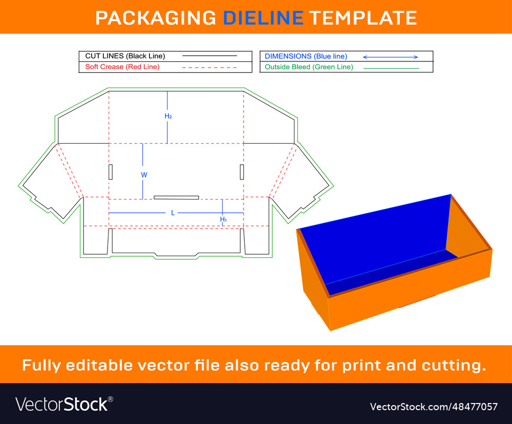 Angled side box with header slots dieline Vector Image
