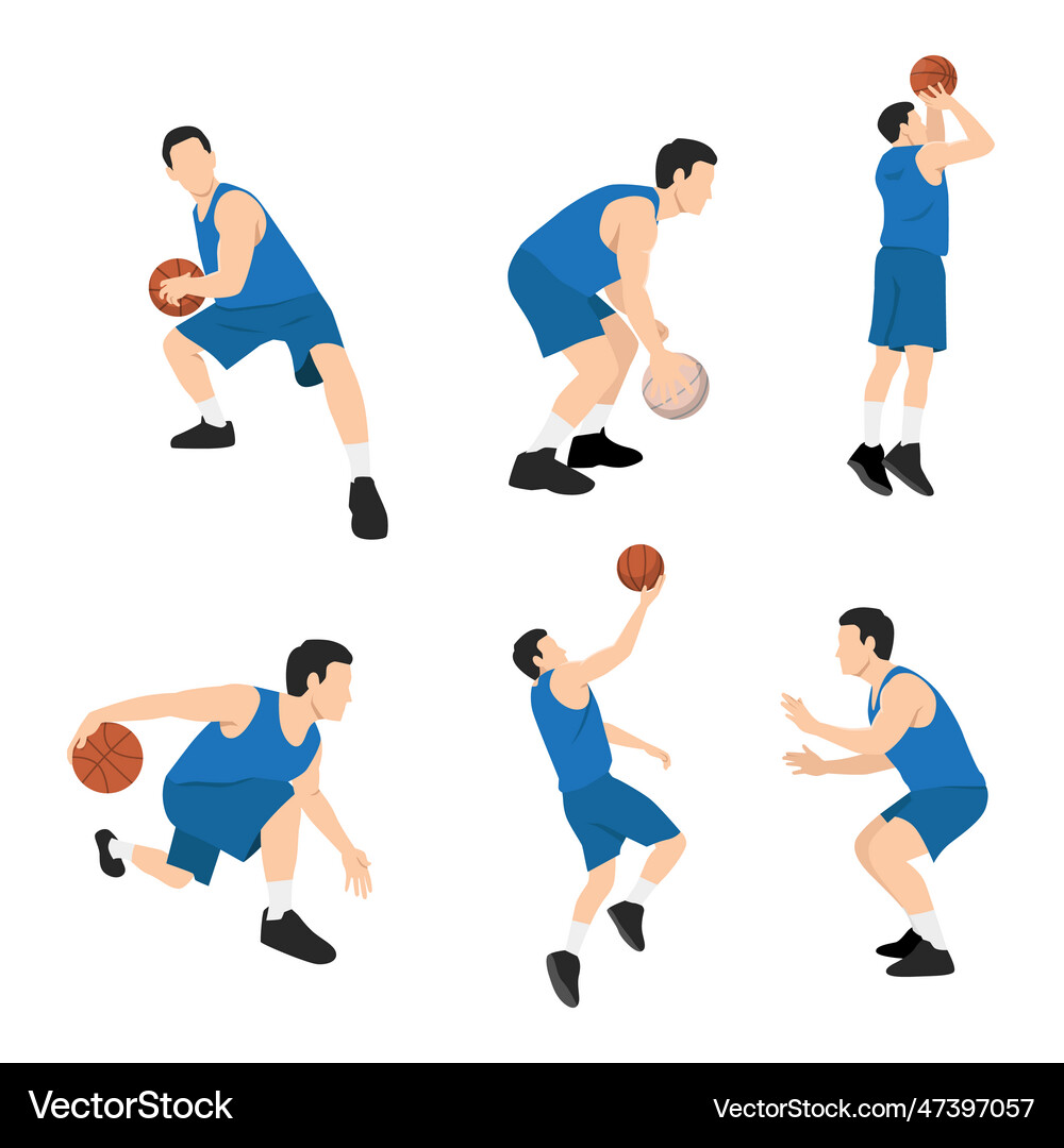 Basketball player group of 6 different Royalty Free Vector