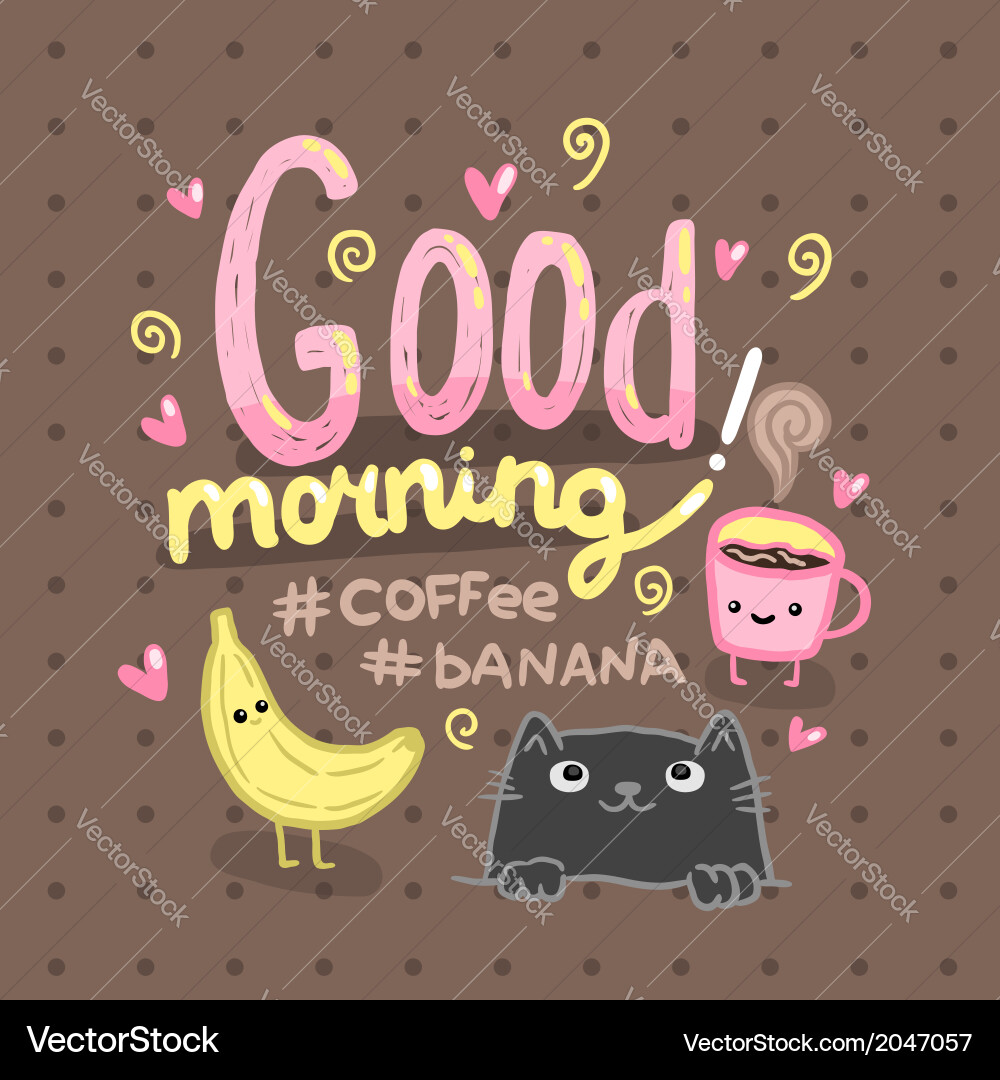 Good morning postcard with coffee cat Royalty Free Vector