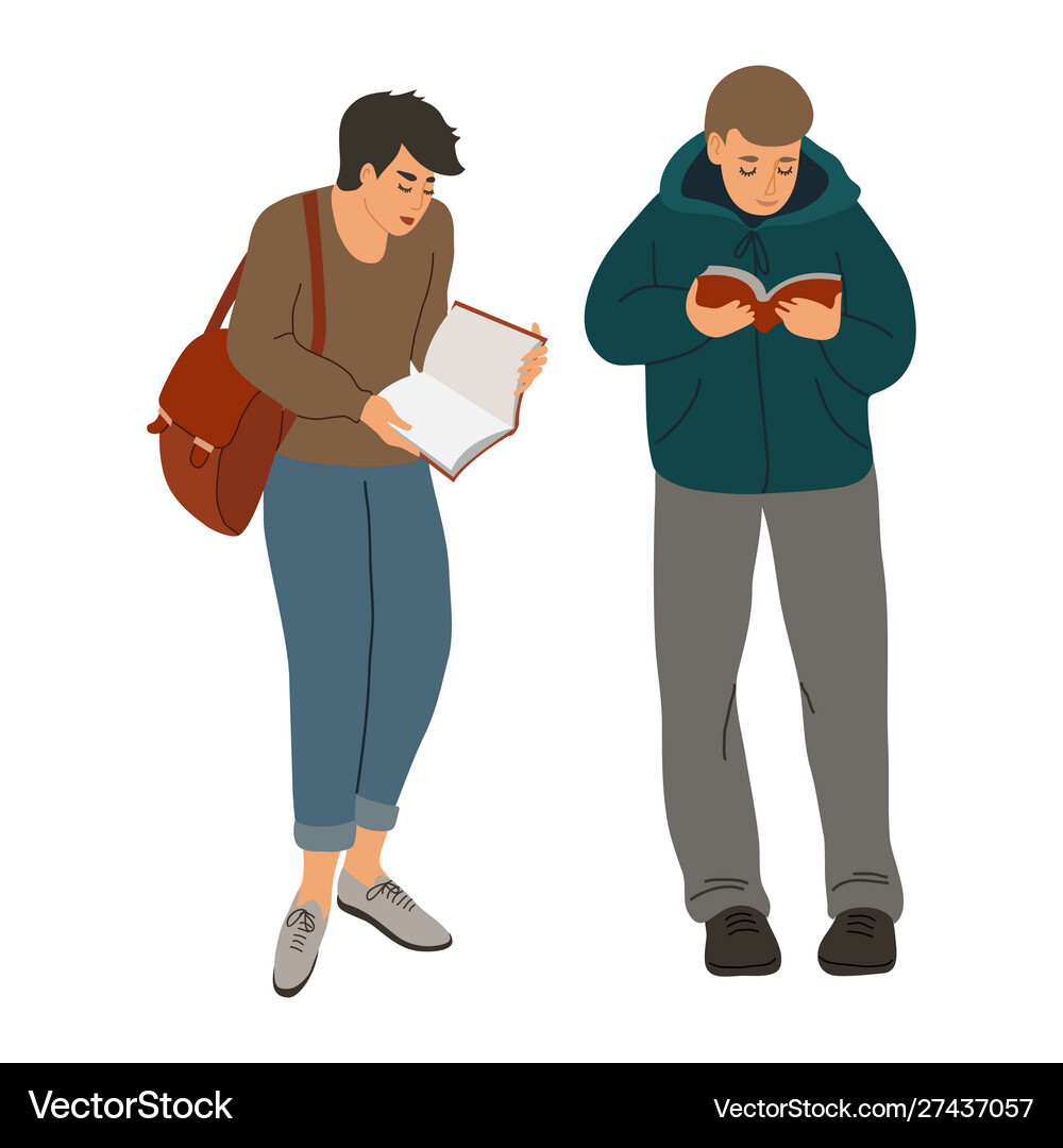 Isolated reading people hand draw boys Royalty Free Vector