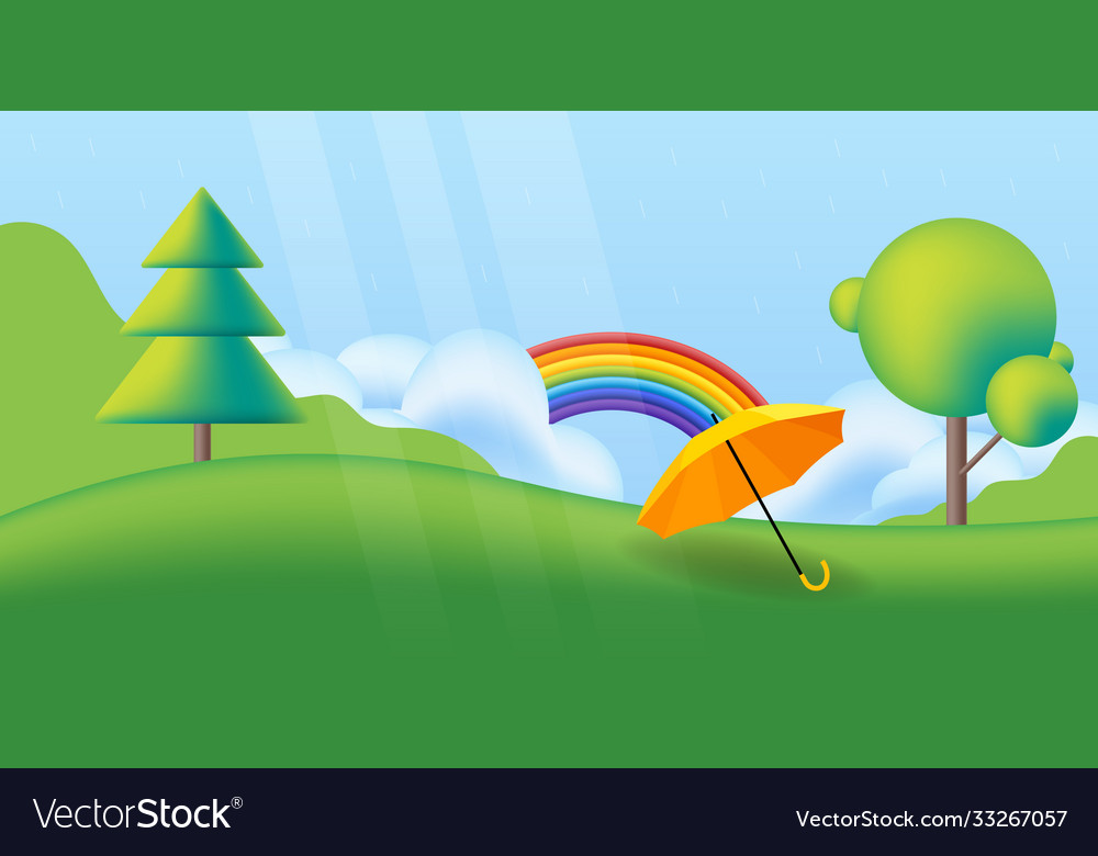 Nature spring landscape with green trees rainbow Vector Image