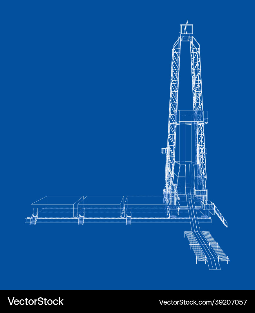 Oil rig rendering of 3d wire-frame style Vector Image