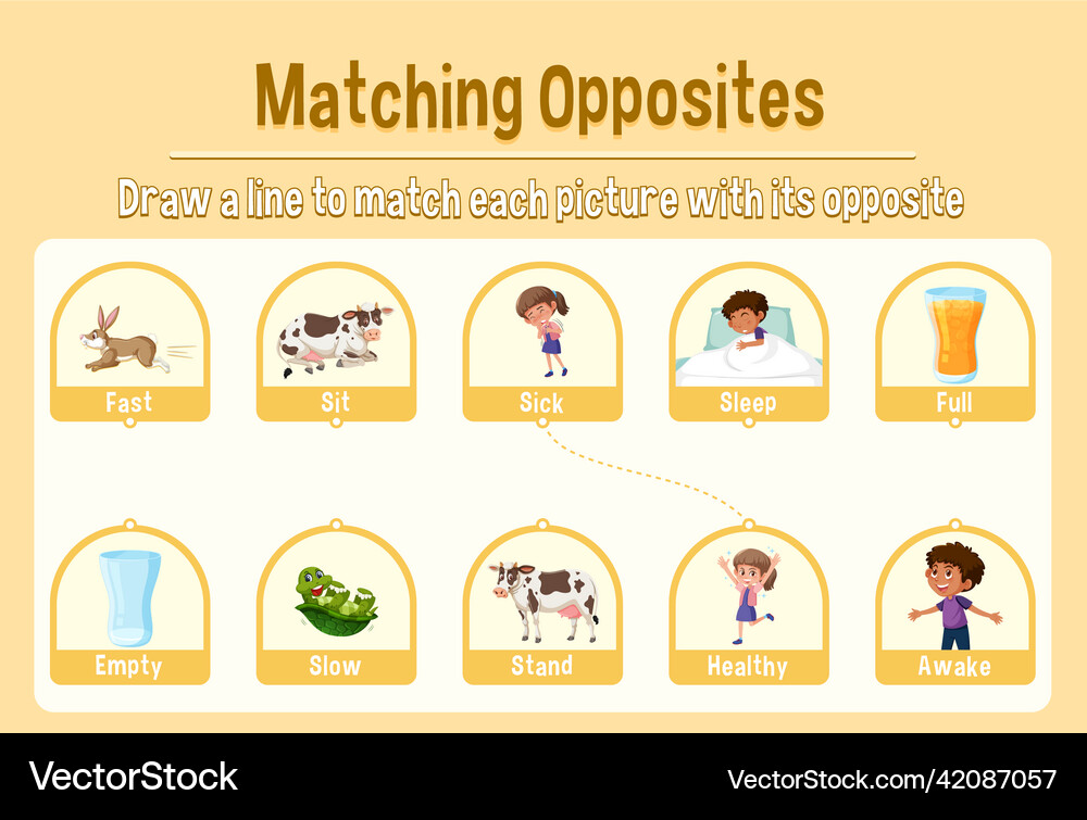 Opposite words matching for kids Royalty Free Vector Image
