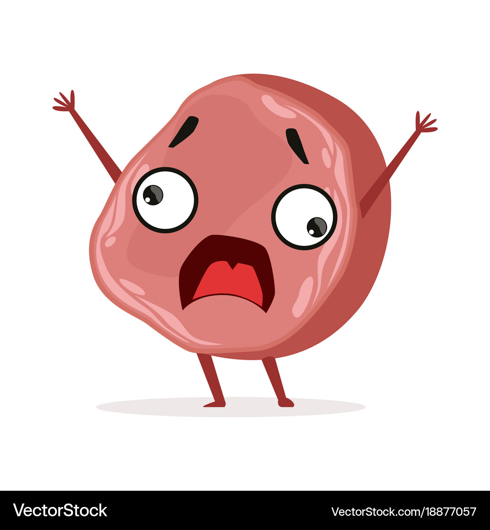 Scared piece of ham standing with hands up Vector Image