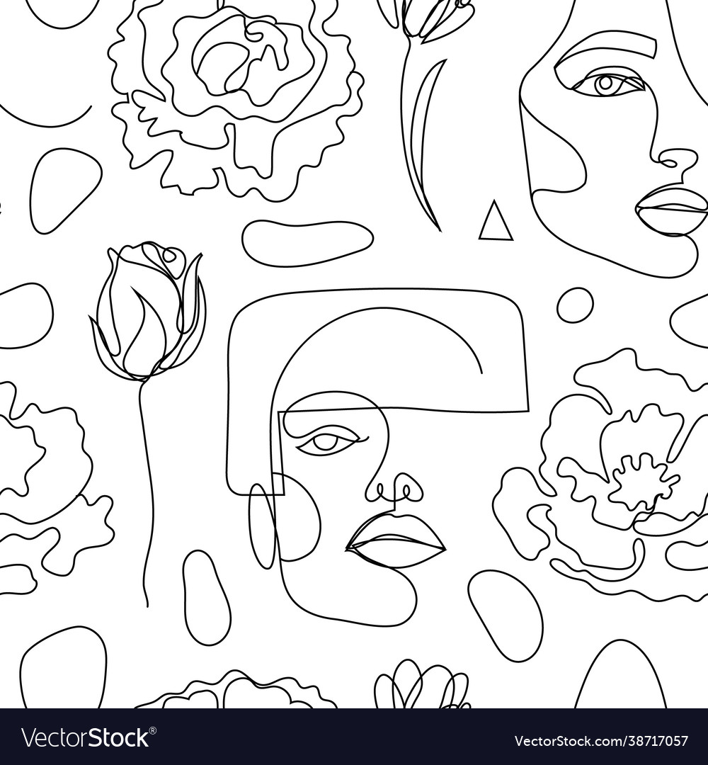 Seamless pattern continuous line art Royalty Free Vector