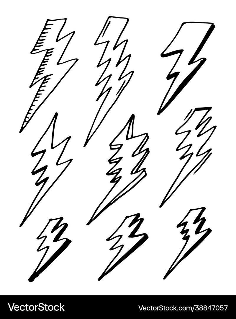 Set hand drawn doodle electric lightning bolt Vector Image