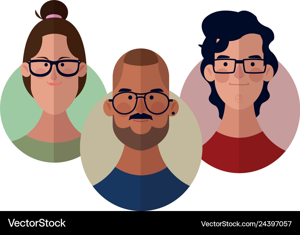 Young people face round icons Royalty Free Vector Image