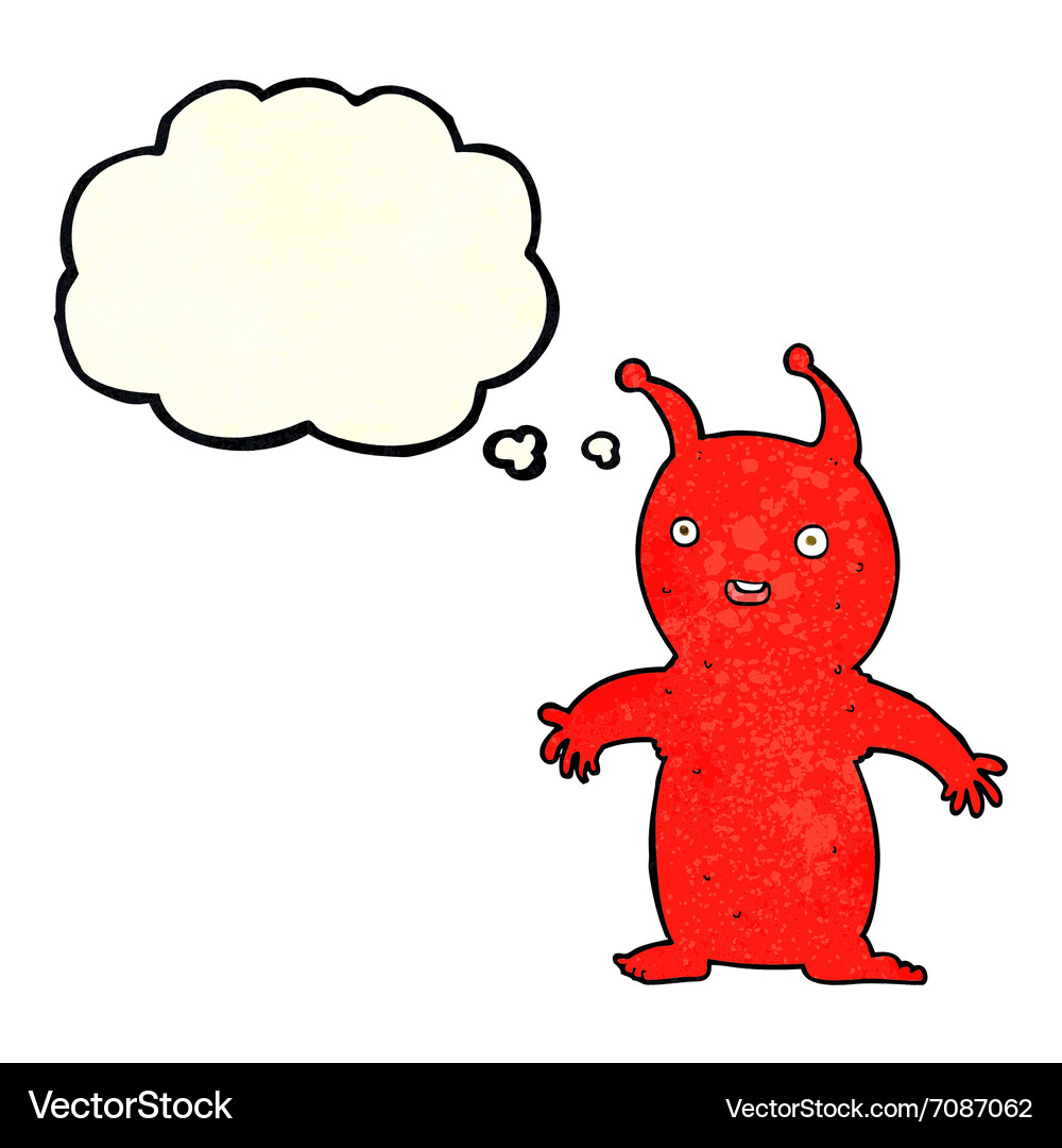 Cartoon happy little alien with thought bubble Vector Image