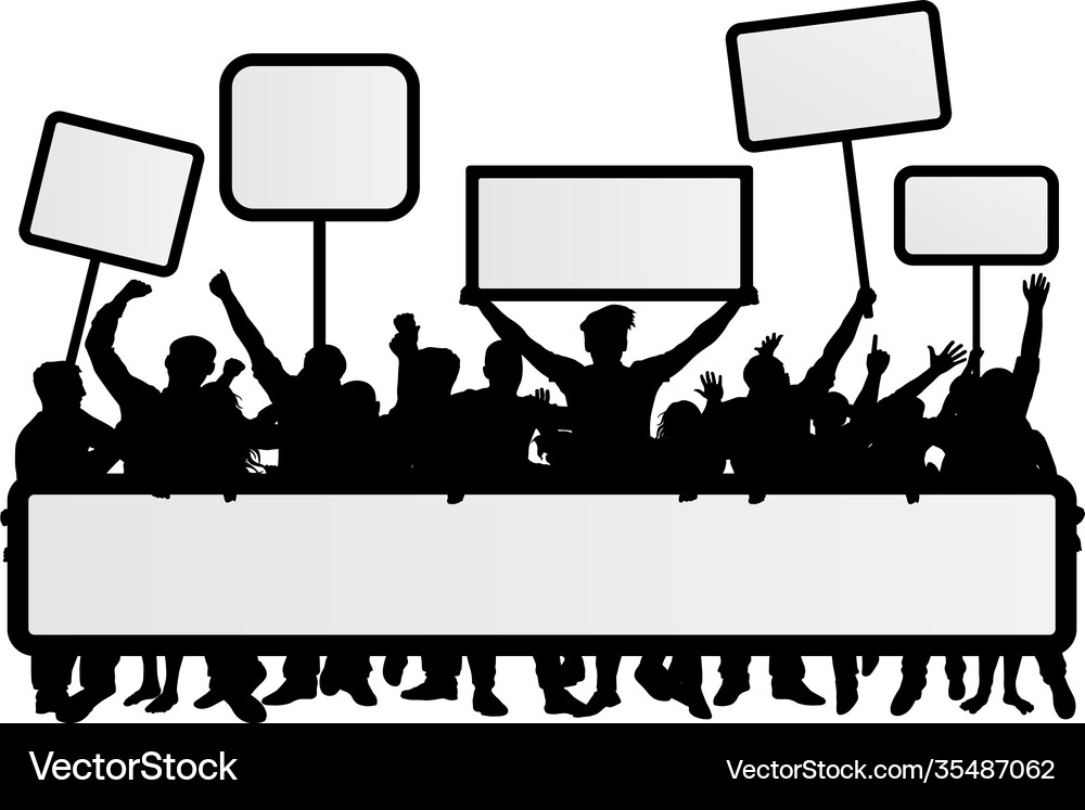 Crowd people with flags banners manifestation Vector Image