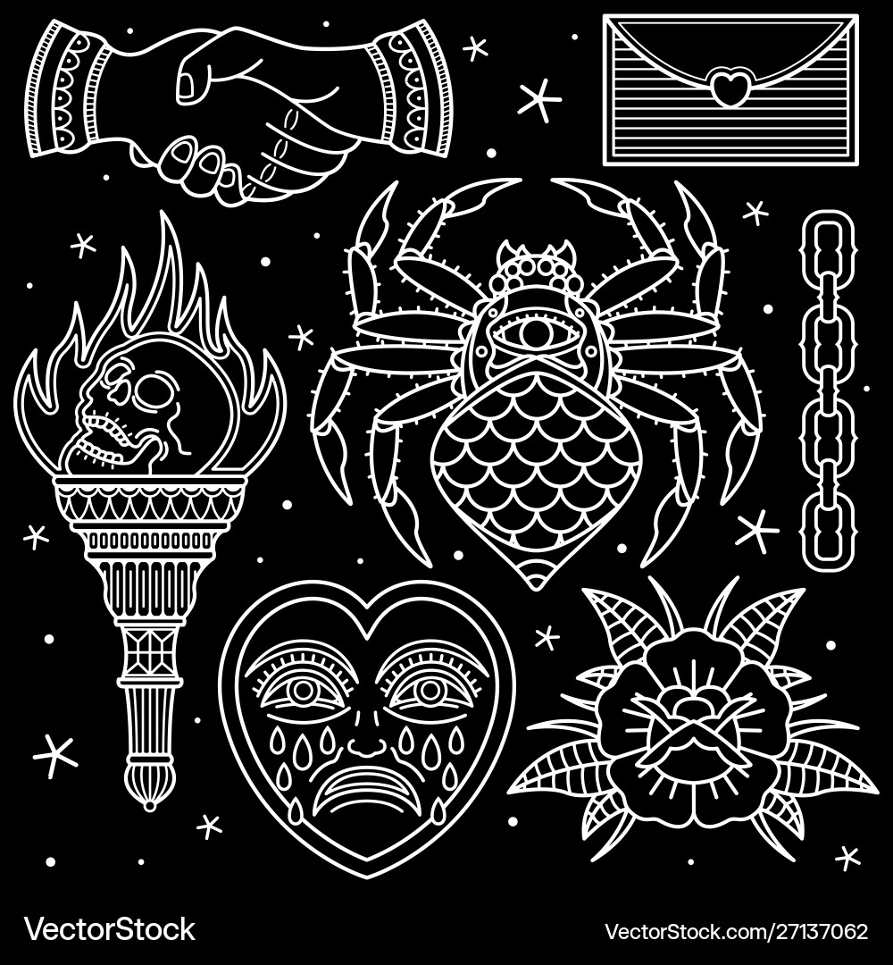 Set traditional vintage tattoo Royalty Free Vector Image