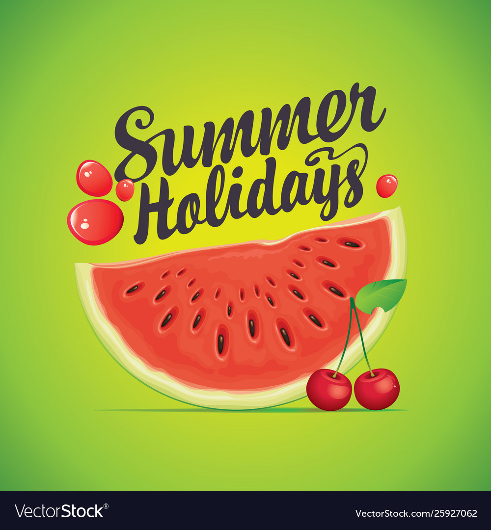 Summer banner with watermelon and cherry Vector Image