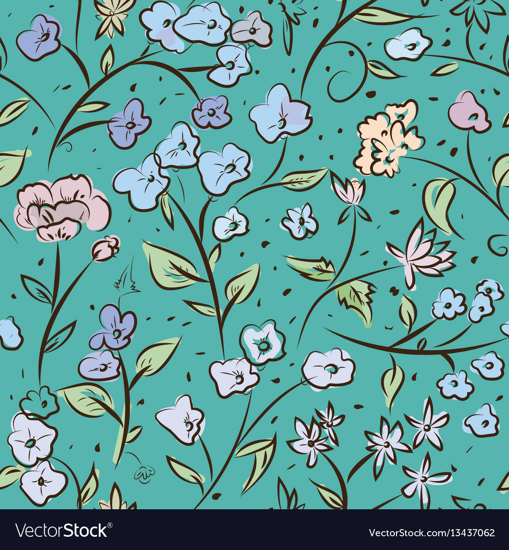 Tiny spring flowers doodle drawing pattern Vector Image