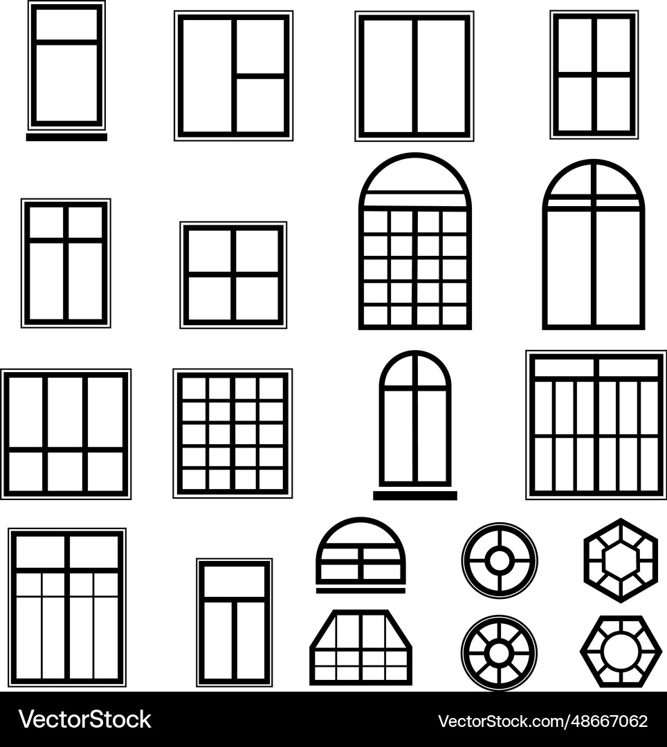 Window icon set symbol in outline flat style Vector Image