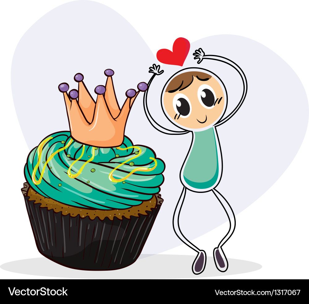 A boy dancing beside cupcake Royalty Free Vector Image