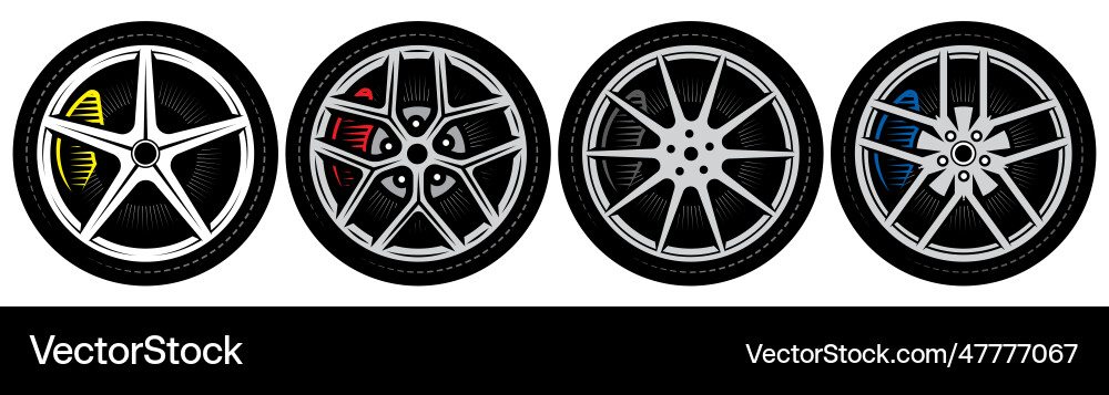 A set of four wheels with different rims template Vector Image