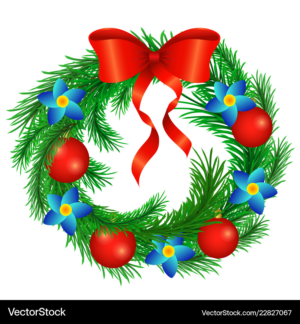 Christmas wreath decorated with a red bow Vector Image