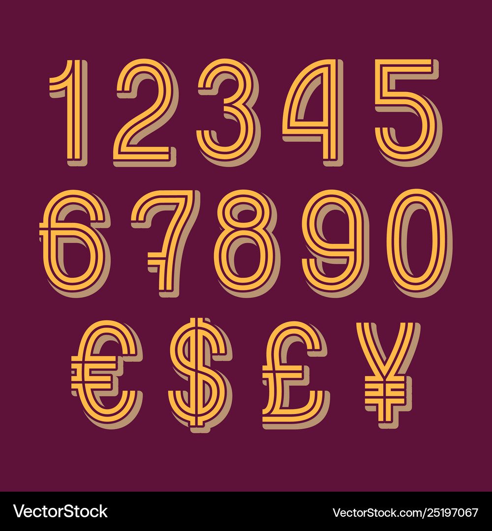 Double stripe style numbers with currency signs Vector Image