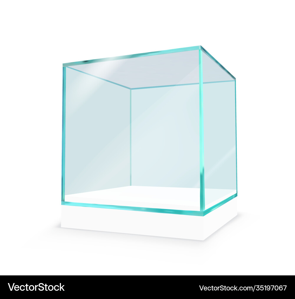 Glass showcase cube on a pedestal bottom view Vector Image