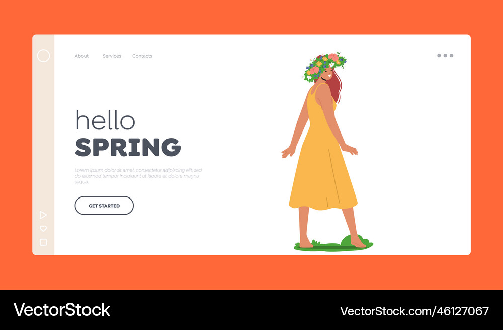 Hello spring landing page template young woman Vector Image
