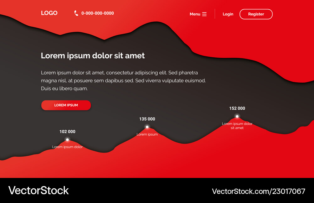 Landing page template paper cut 3d design red Vector Image