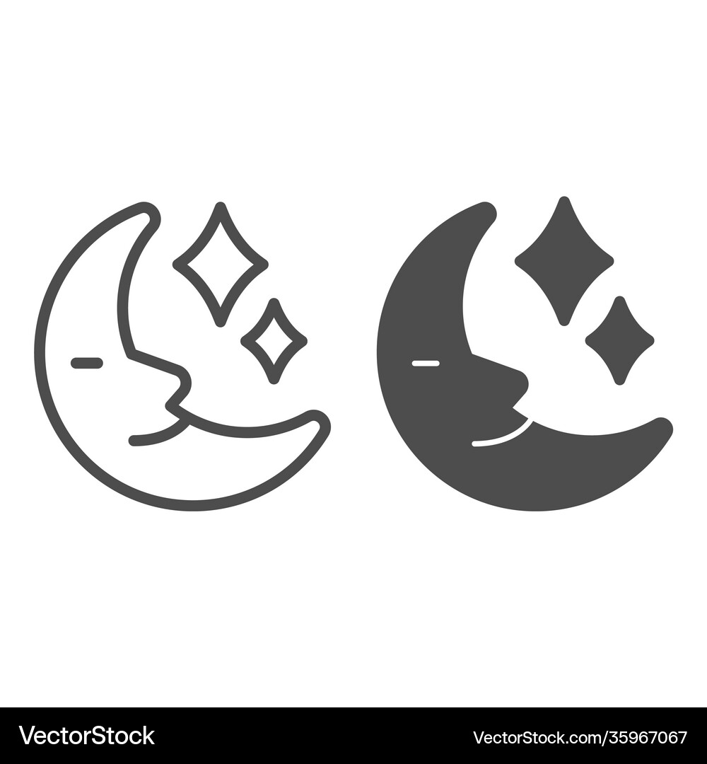 Moon and stars line and solid icon fairytale Vector Image