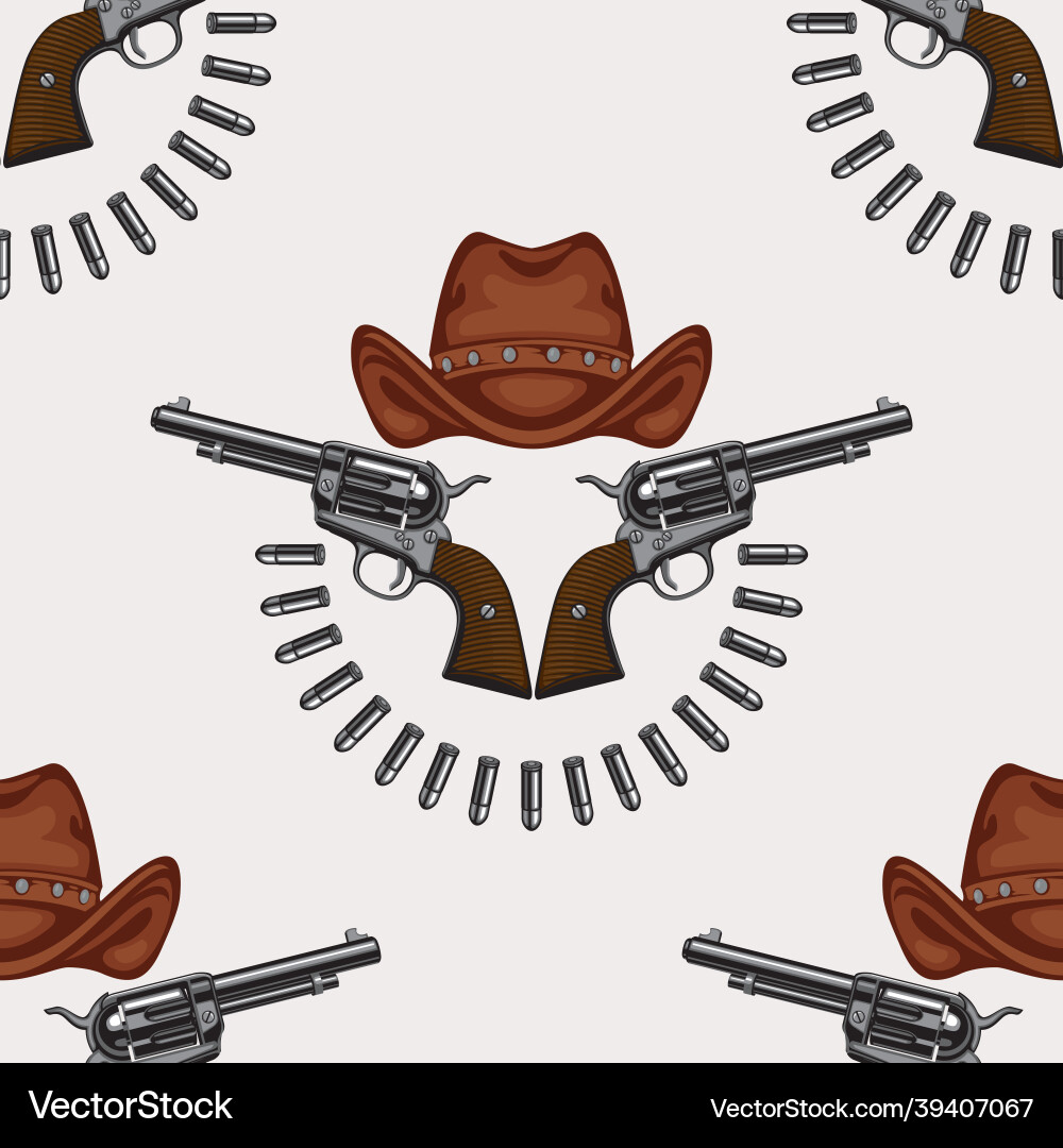 Seamless pattern with pistols hats and cartridges Vector Image