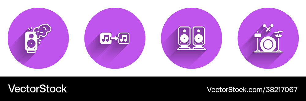 Set stereo speaker music note tone and drums Vector Image