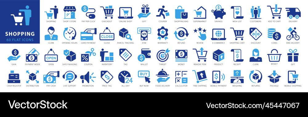 Shopping icon set online store delivery Royalty Free Vector