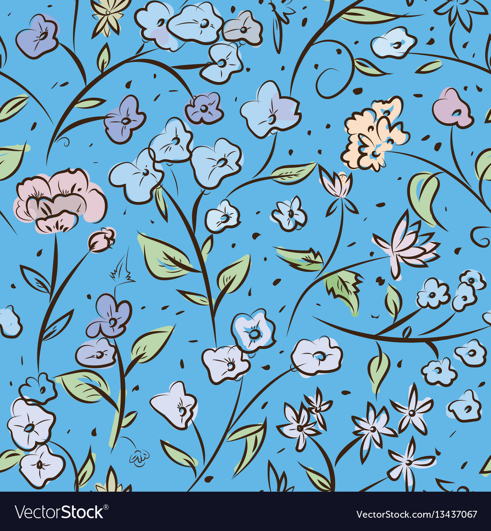 Tiny spring flowers doodle drawing pattern Vector Image