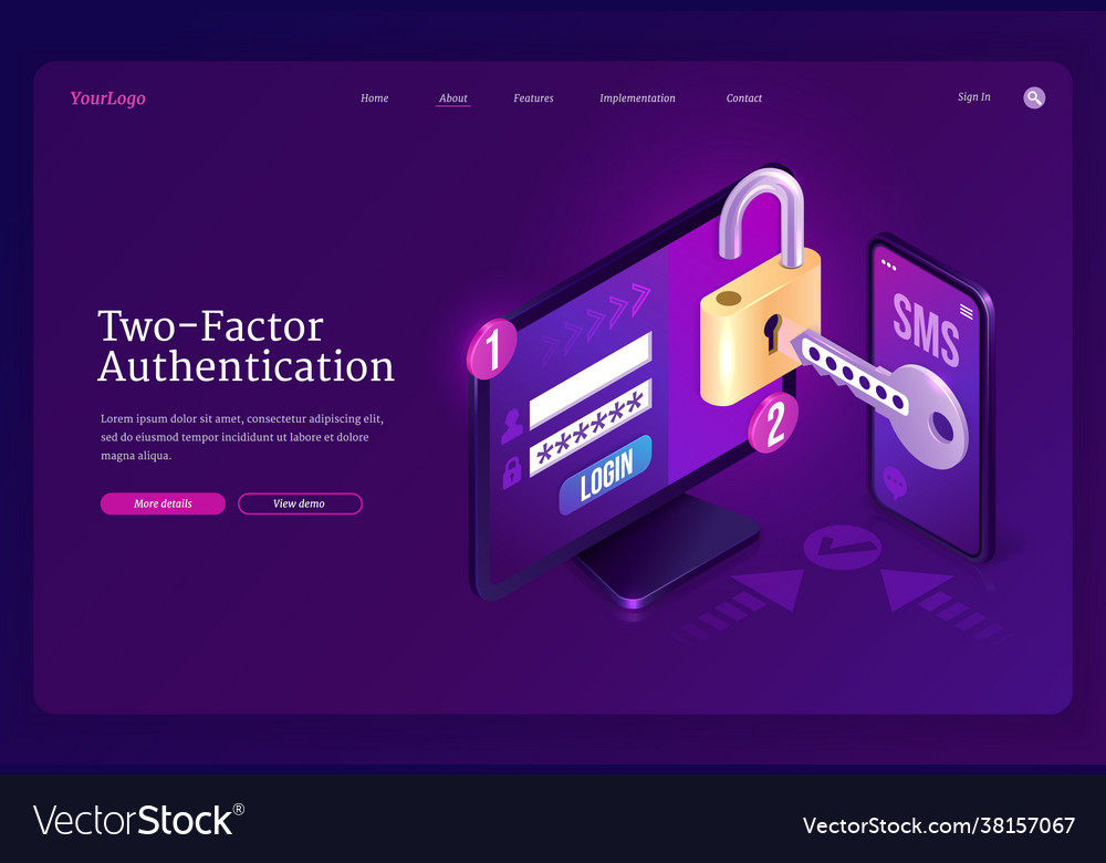 Two-factor authentication isometric landing page Vector Image