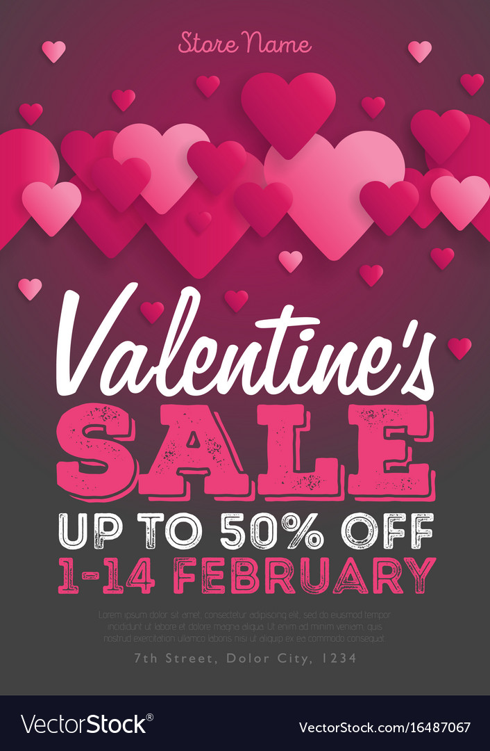 Valentines day sale vintage flyer background Vector Image