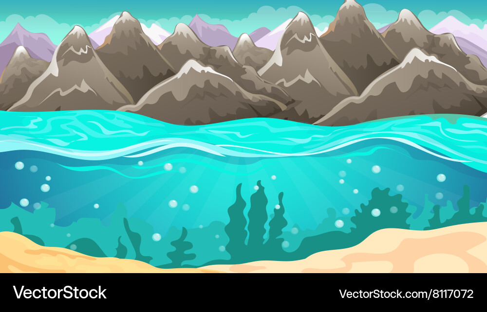 Cartoon seascape and mountains Royalty Free Vector Image