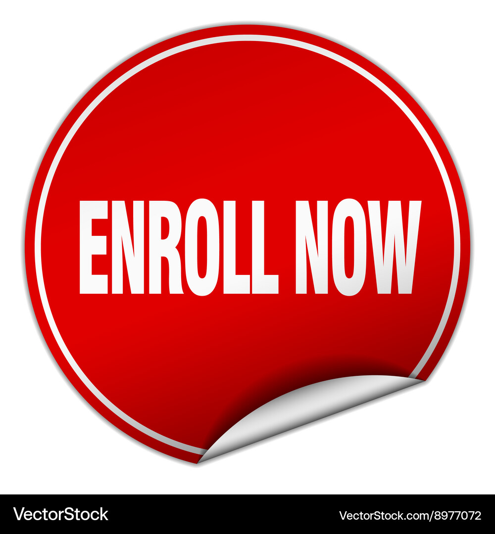 Enroll now round red sticker isolated on white Vector Image
