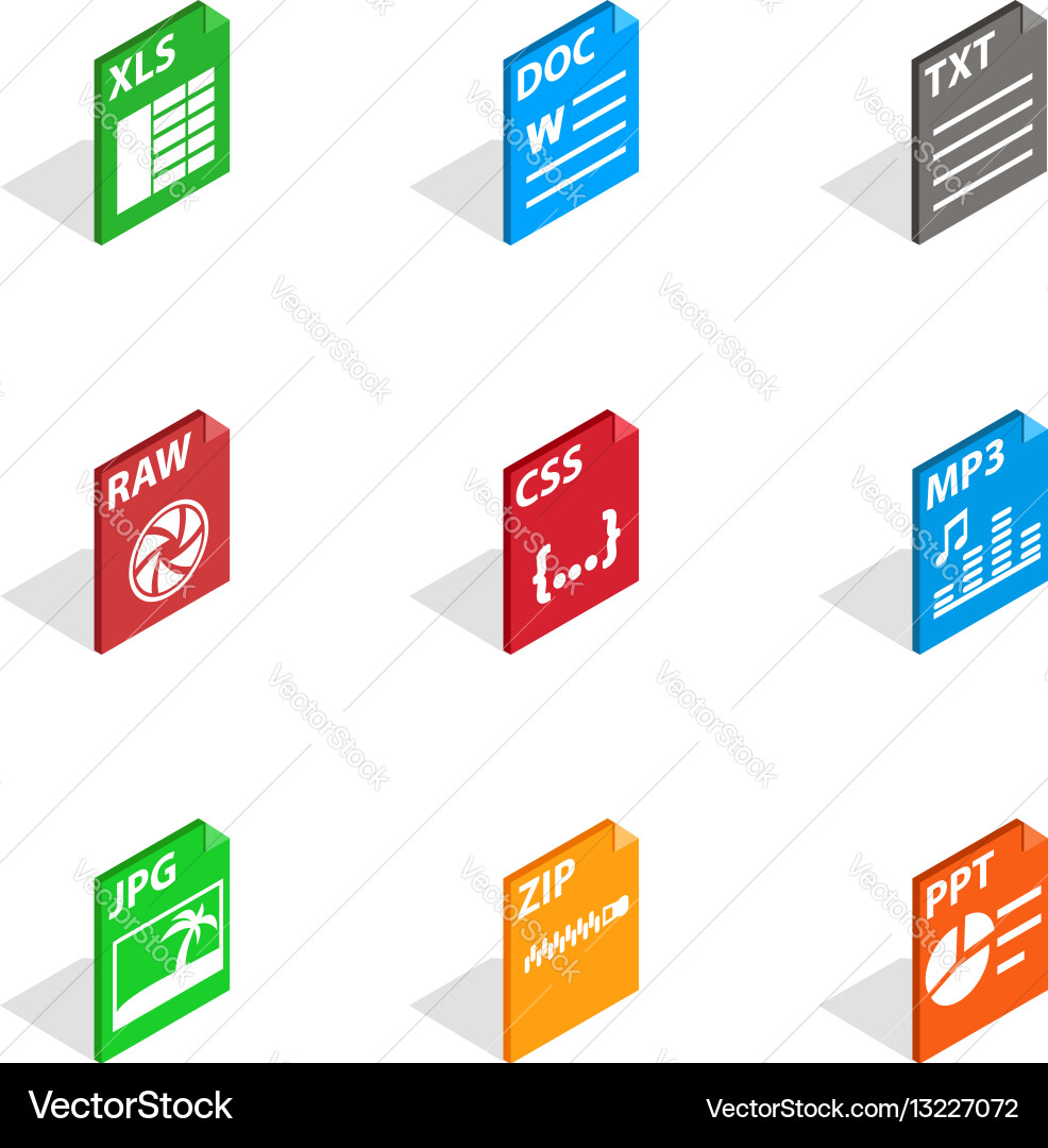 File label icons isometric 3d style Royalty Free Vector