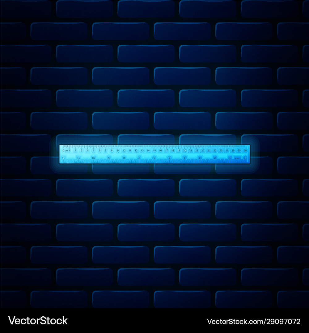 Glowing neon ruler icon isolated on brick wall Vector Image