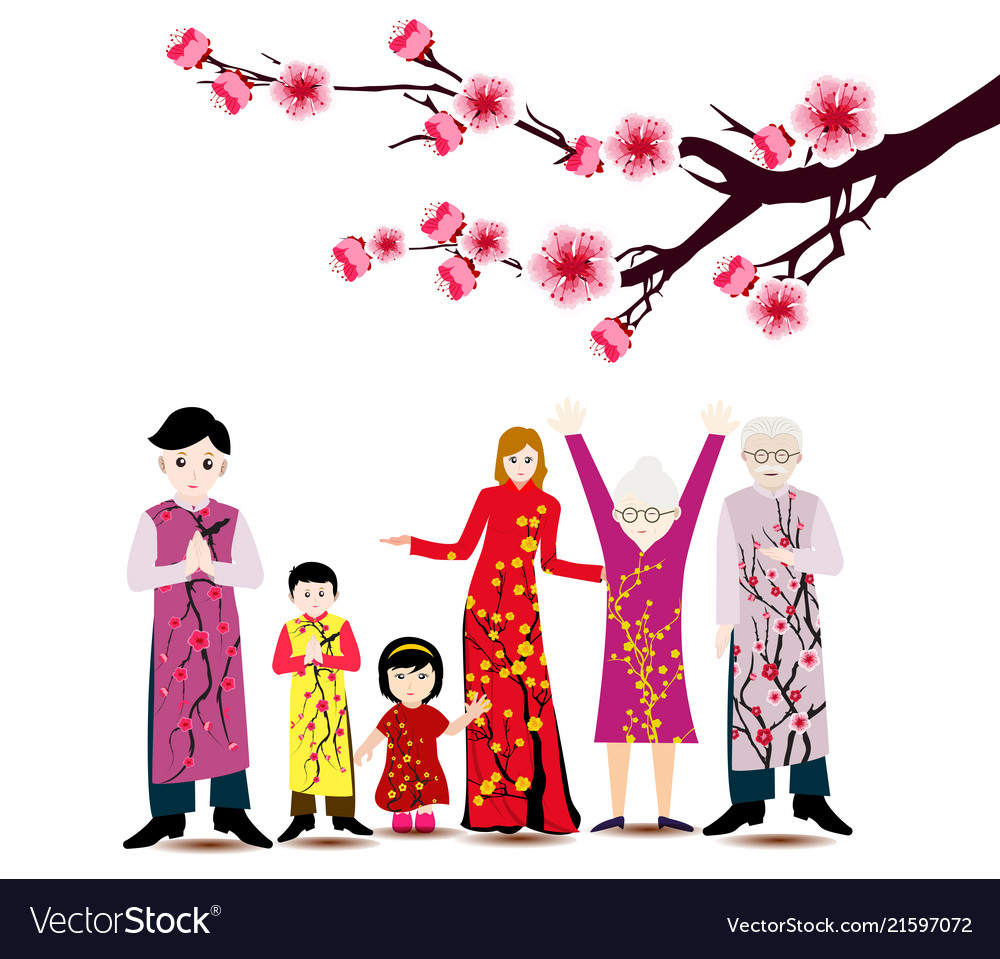 Happy chinese new year with family and long Vector Image