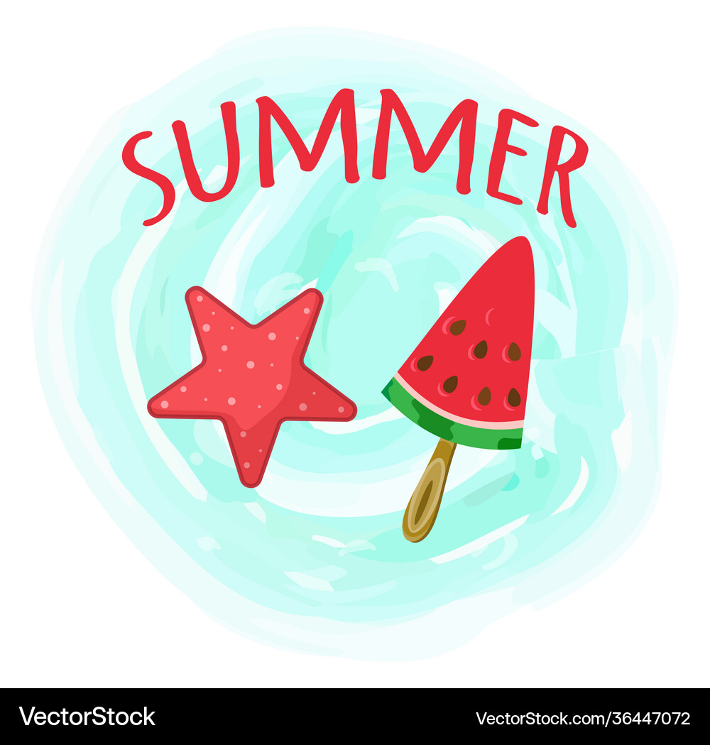 Hello summer card with handdrawn red lettering Vector Image