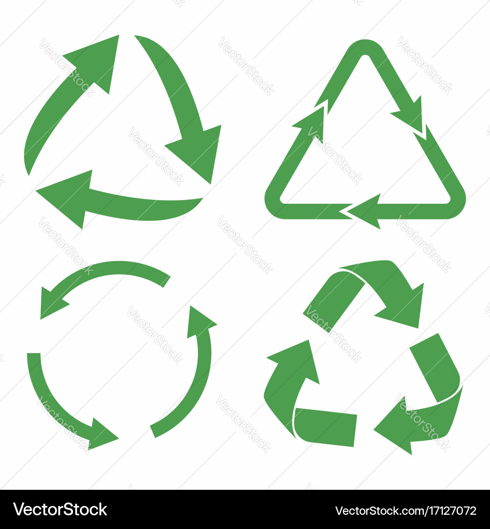 Recycle icon set green eco cycle arrows Royalty Free Vector