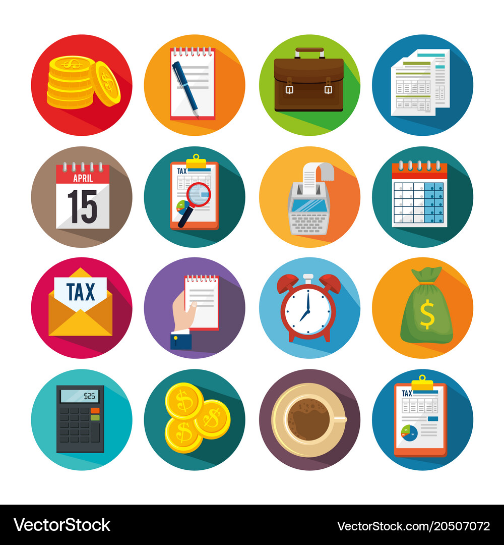 Tax day time set icons Royalty Free Vector Image
