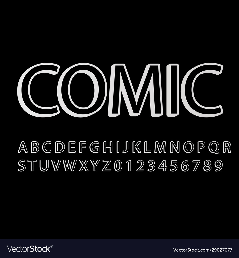 Black and white 3d font alphabet numbers Vector Image