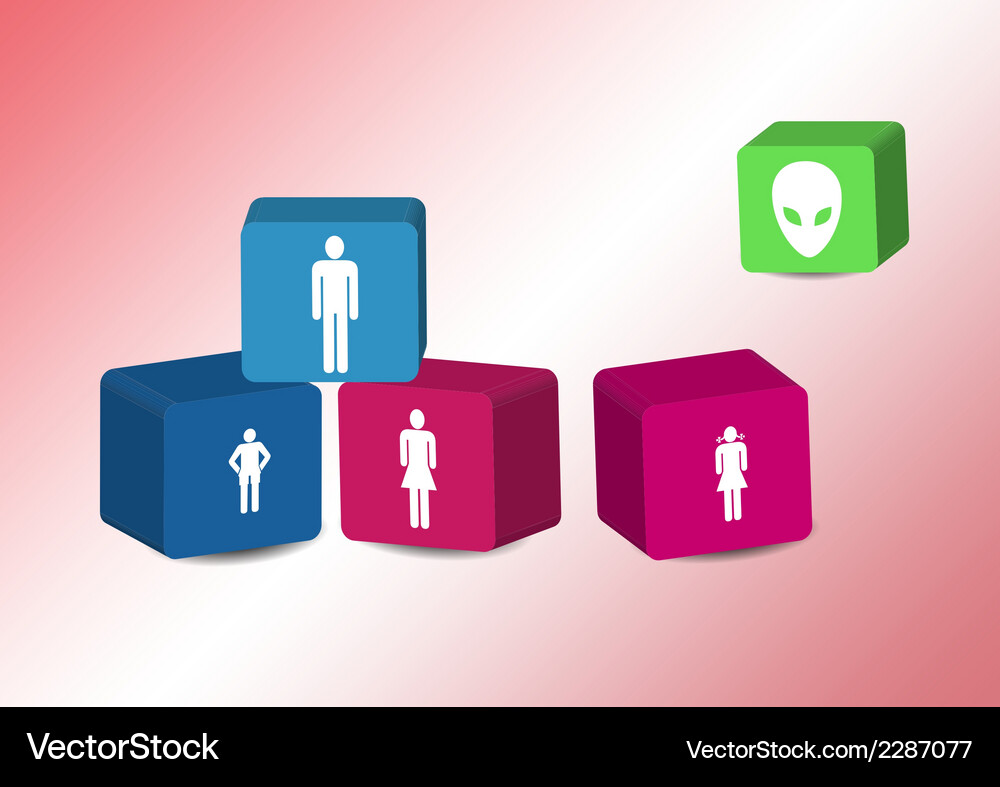 Cubes with family silhouettes Royalty Free Vector Image