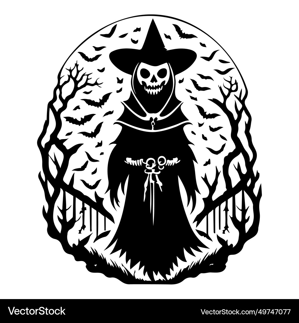 Halloween ghost reaper sketch hand draw black Vector Image