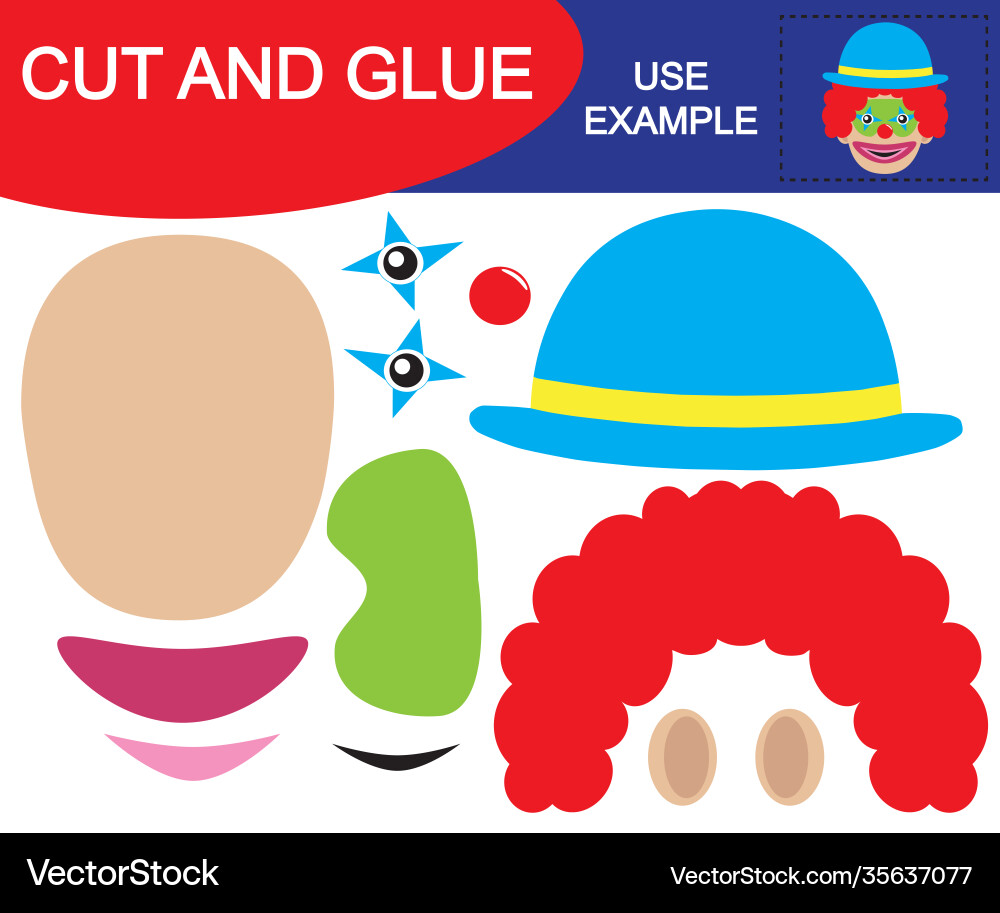 Image head clown cut and glue educational Vector Image