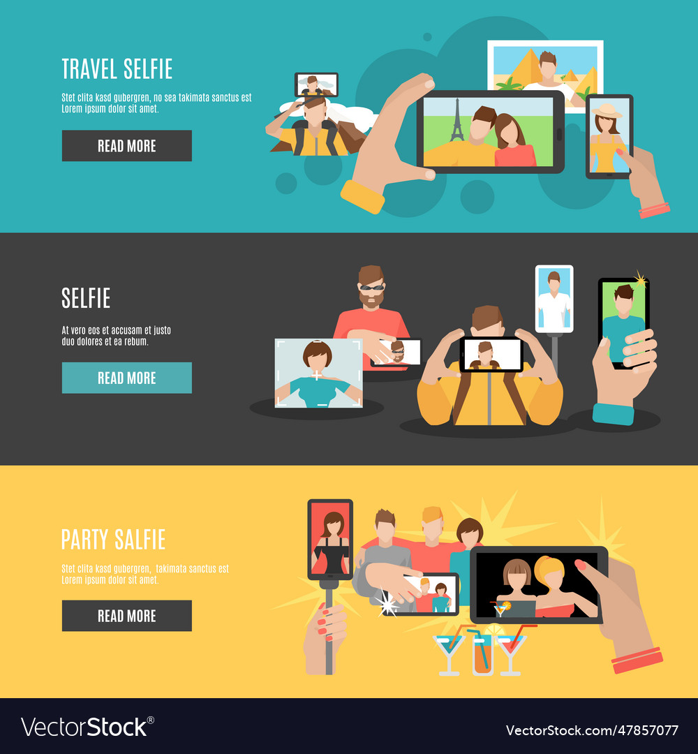 Selfie flat interactive horizontal banners set Vector Image
