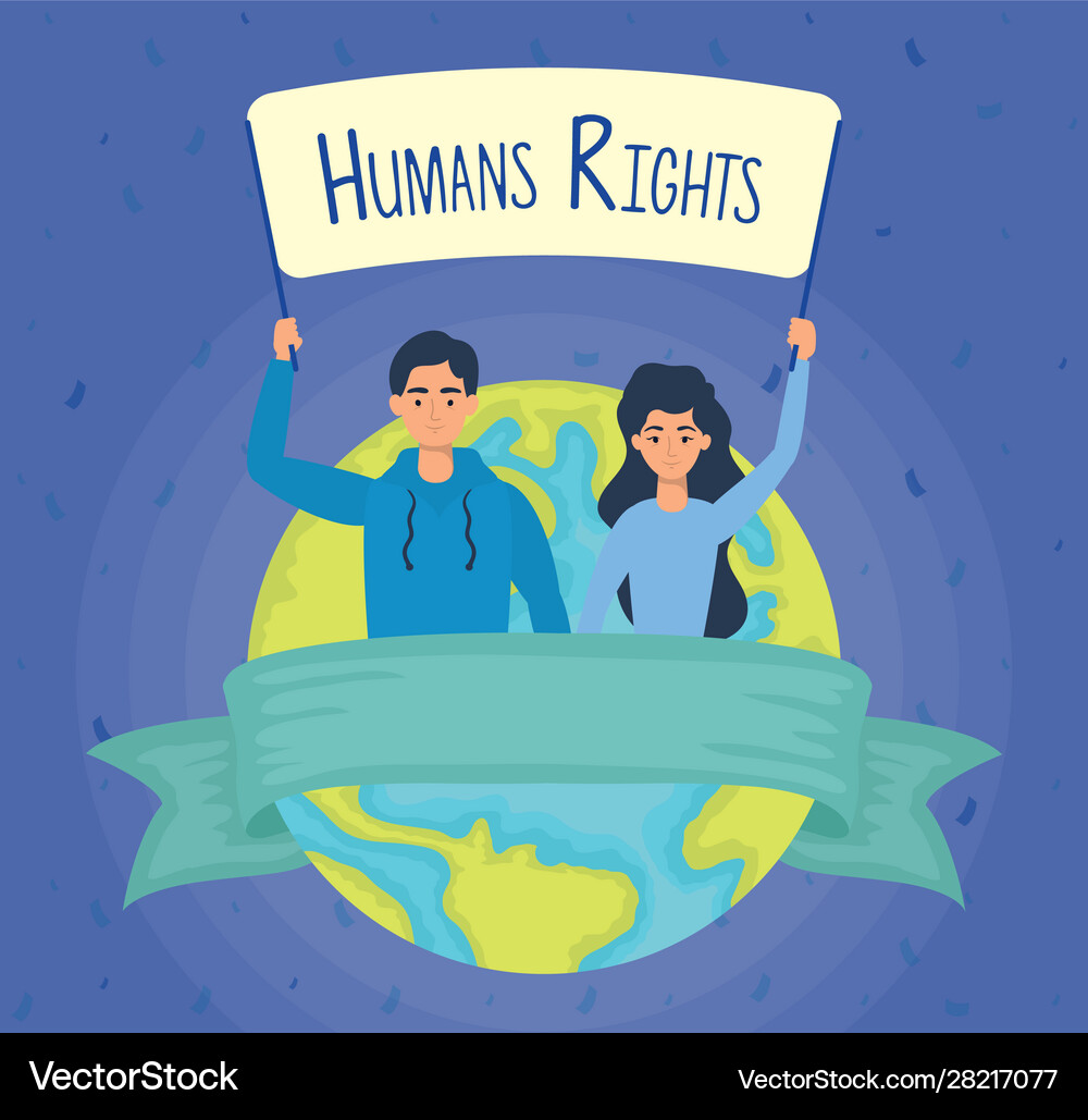 Young lovers couple with human rights label Vector Image