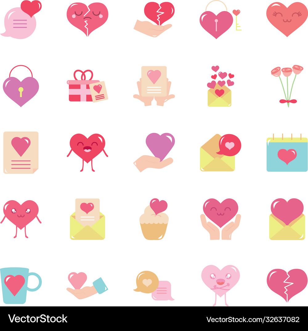 Balloons and love icon set flat style Royalty Free Vector