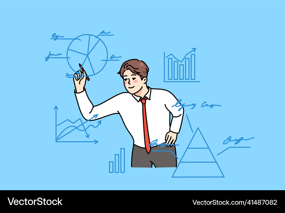 Businessman work with graphs in company office Vector Image
