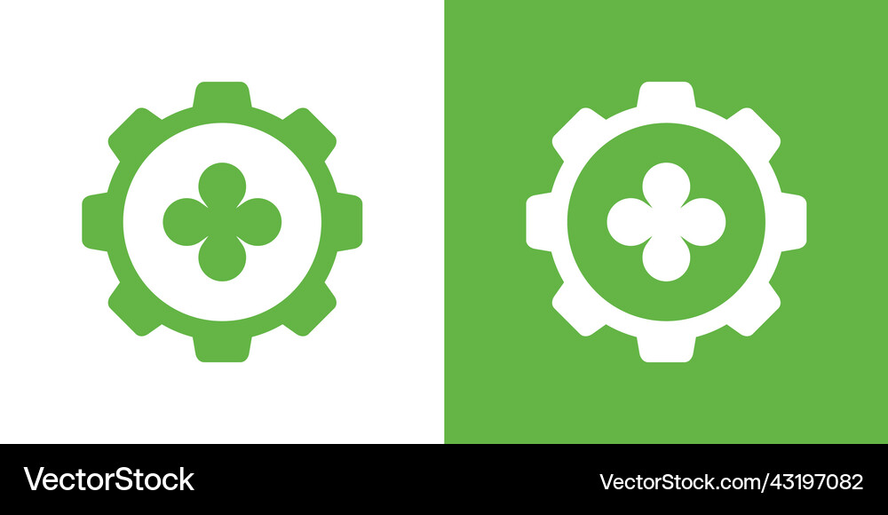 Cogwheel and clover leaf logo icon gear clover Vector Image